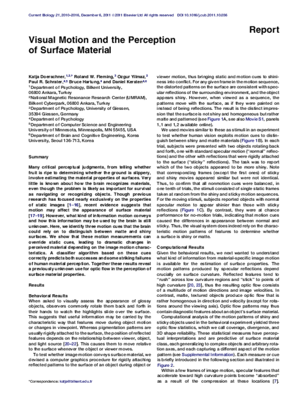 (PDF) Visual Motion and the Perception of Surface Material