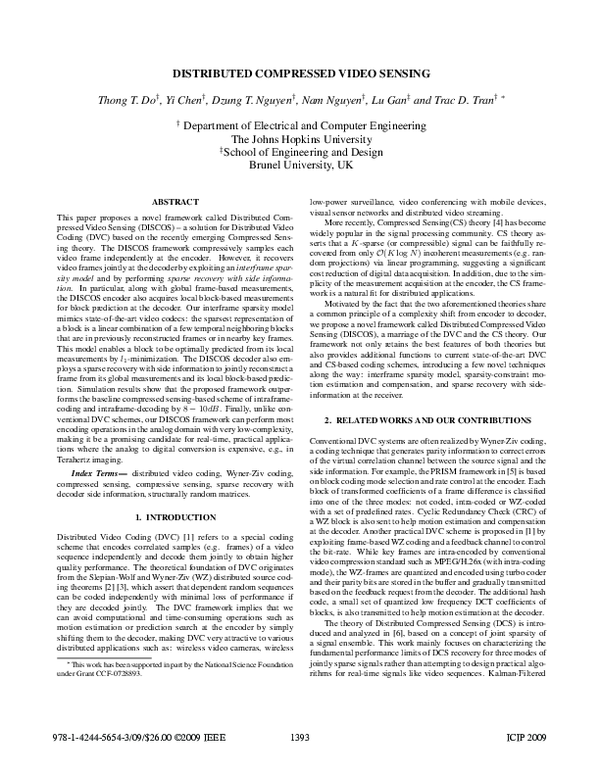 (PDF) Distributed Compressed Video Sensing