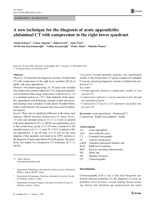 (PDF) A new technique for the diagnosis of acute appendicitis ...