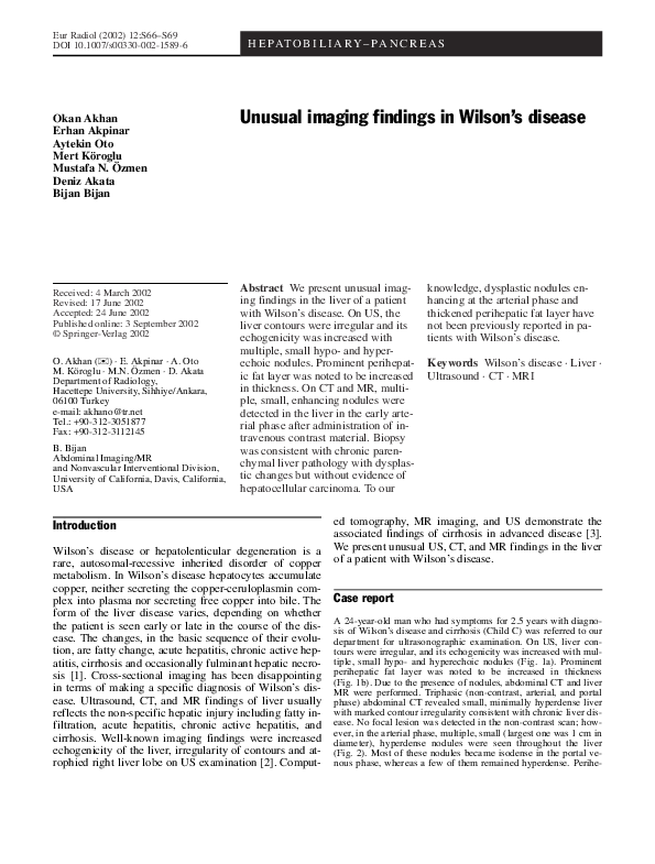 (PDF) Unusual imaging findings in Wilson's disease | MUSTAFA ÖZMEN ...
