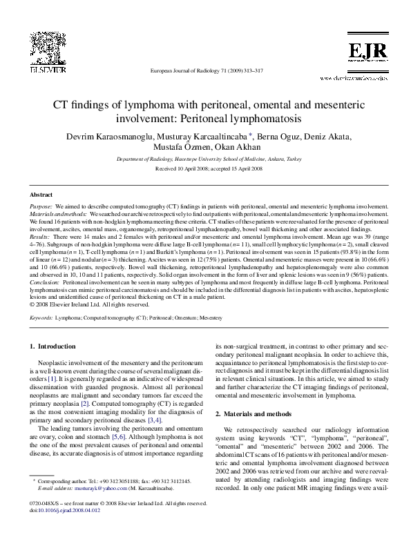 (PDF) CT findings of lymphoma with peritoneal, omental and mesenteric ...