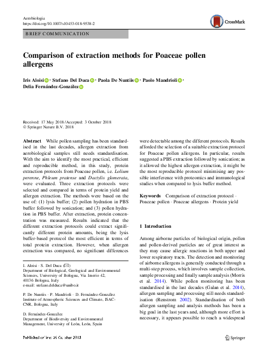 (PDF) Comparison of extraction methods for Poaceae pollen allergens