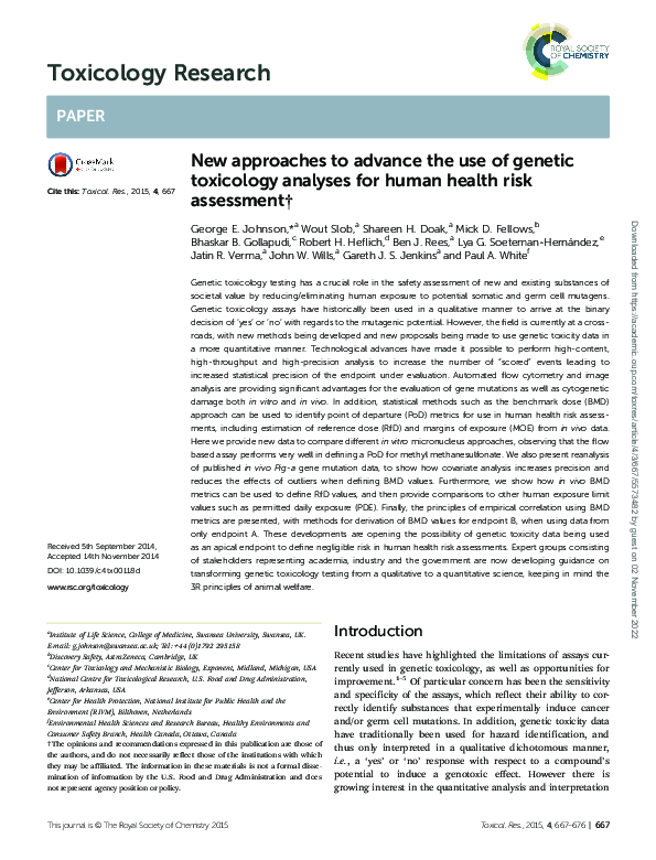 (PDF) New approaches to advance the use of genetic toxicology analyses ...