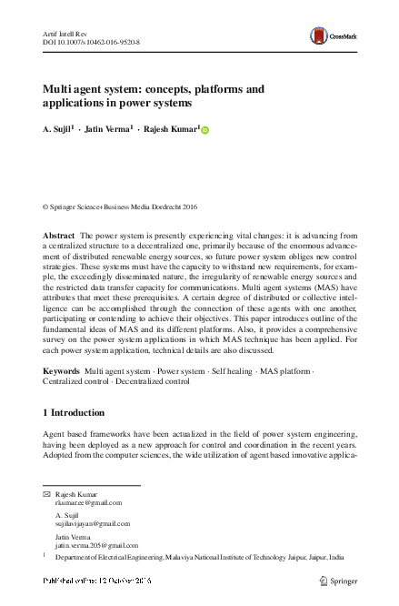 (PDF) Multi agent system: concepts, platforms and applications in power systems