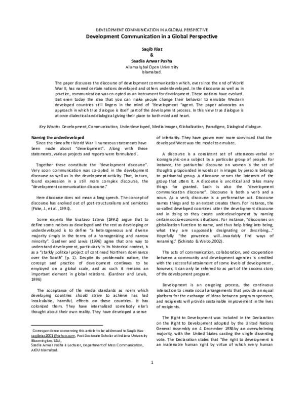 (PDF) Development Communication in a Global Perspective
