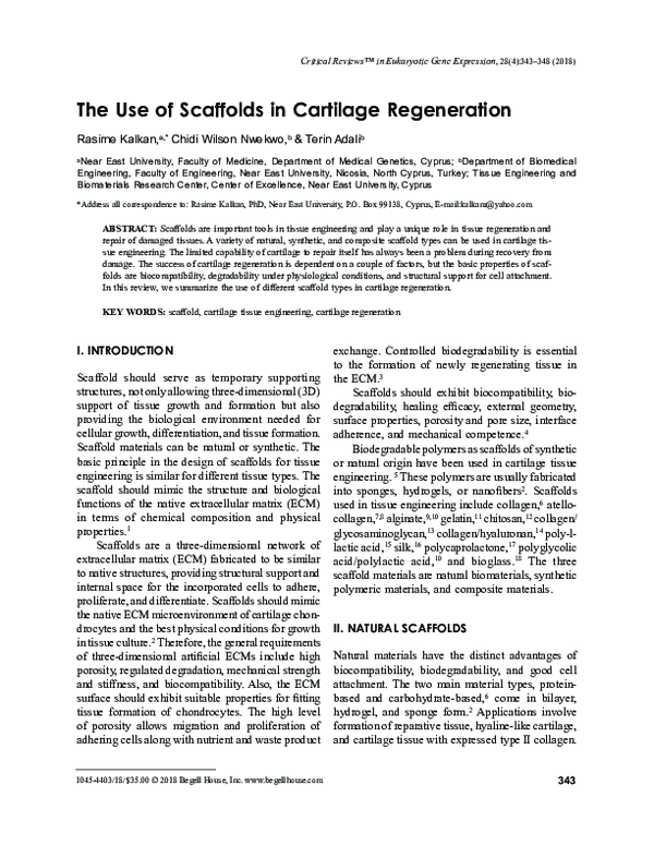 (PDF) The Use of Scaffolds in Cartilage Regeneration