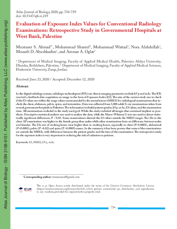 (PDF) Evaluation of Exposure Index Values for Conventional Radiology ...