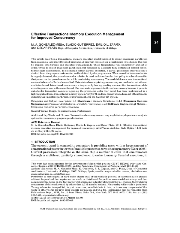 Pdf Effective Transactional Memory Execution Management For Improved Concurrency Eladio