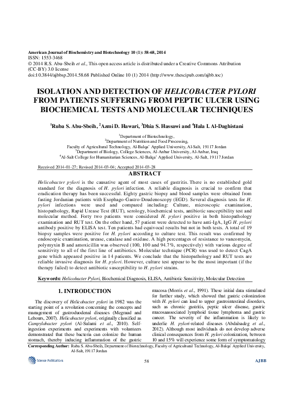 (PDF) Isolation and Detection of Helicobacter Pylori from Patients ...