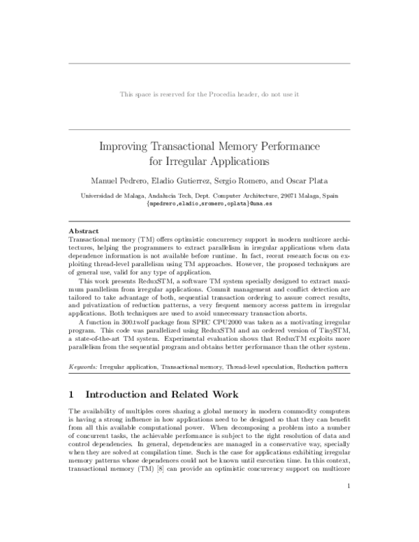 (PDF) Improving Transactional Memory Performance for Irregular Applications | Eladio Gutierrez ...
