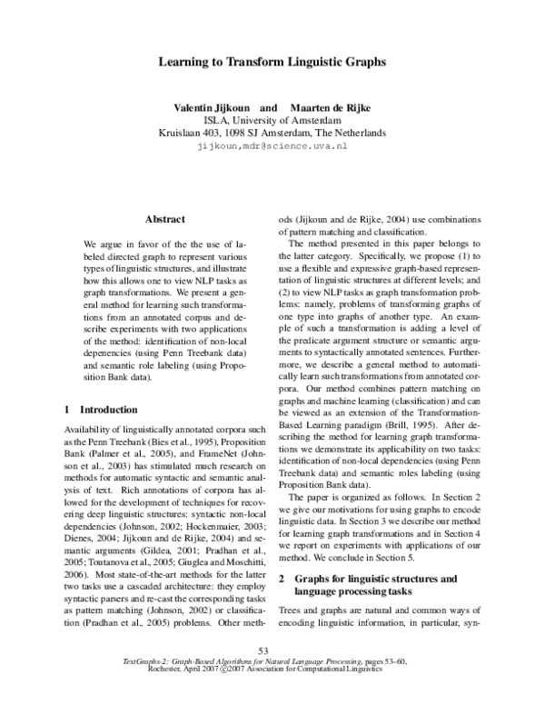 (PDF) Learning to transform linguistic graphs