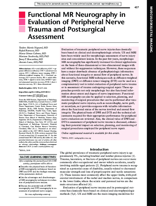 (PDF) Functional MR Neurography in Evaluation of Peripheral Nerve ...