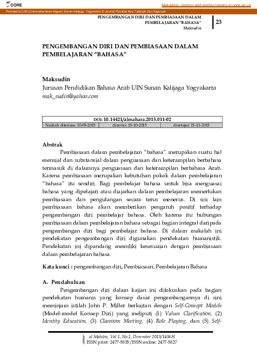 (PDF) Pengembangan Diri Dan Pembiasaan Dalam Pembelajaran “Bahasa”