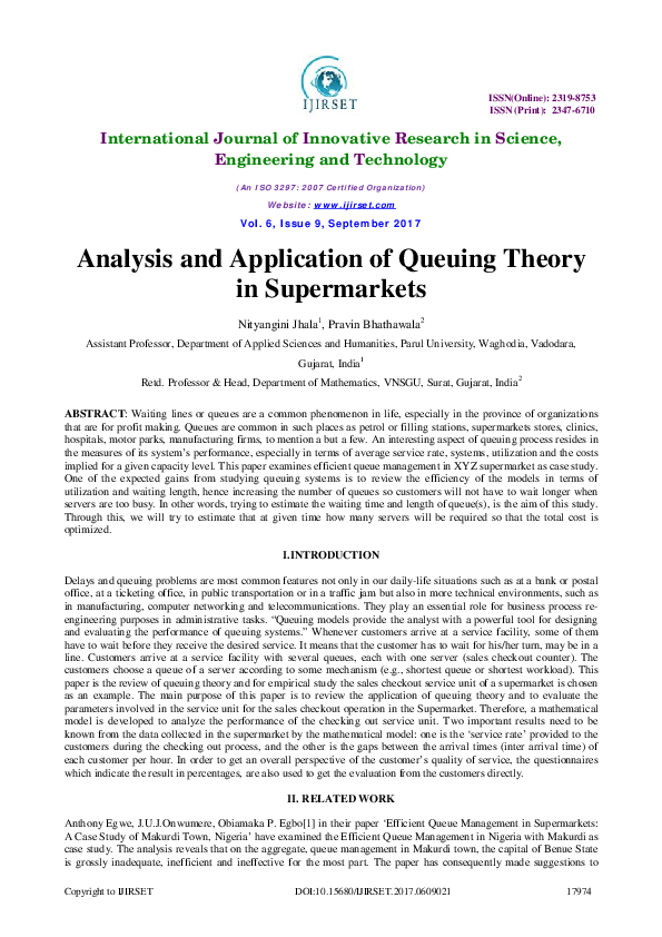 (PDF) Analysis and Application of Queuing Theory in Supermarkets