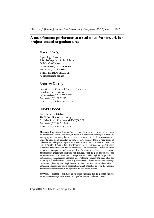 (PDF) A multifaceted performance excellence framework for project-based ...