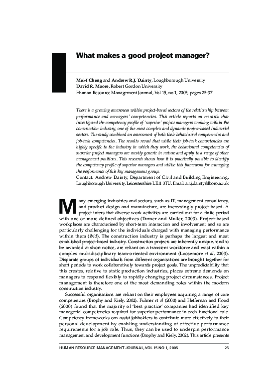(PDF) What makes a good project manager?