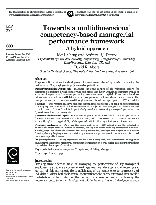 (PDF) Towards a multidimensional competency‐based managerial performance framework