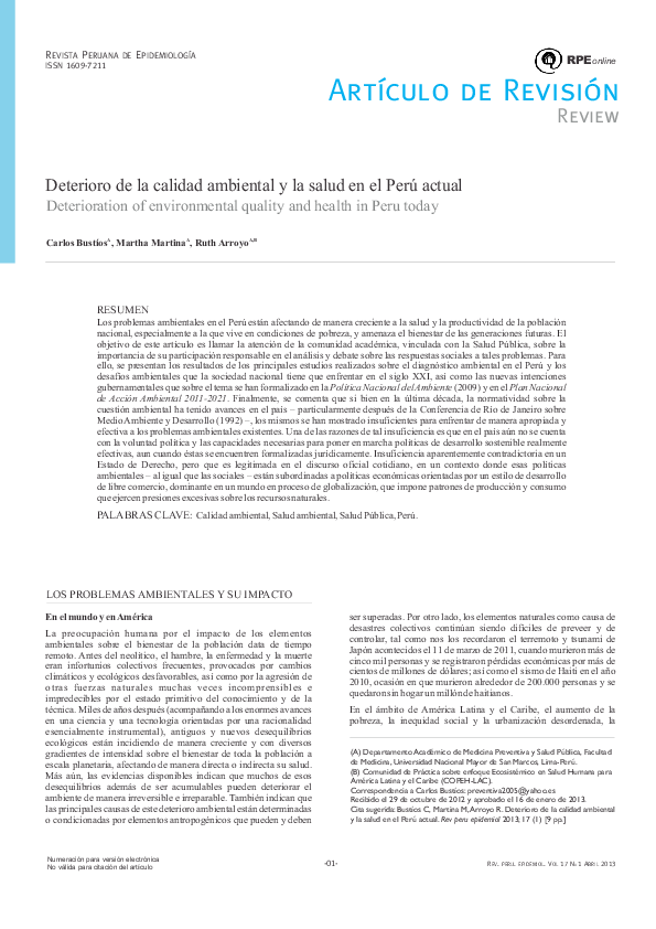 (PDF) REVISTA PERUANA DE EPIDEMIOLOGÍA Artículo de Revisión Review A A A,B