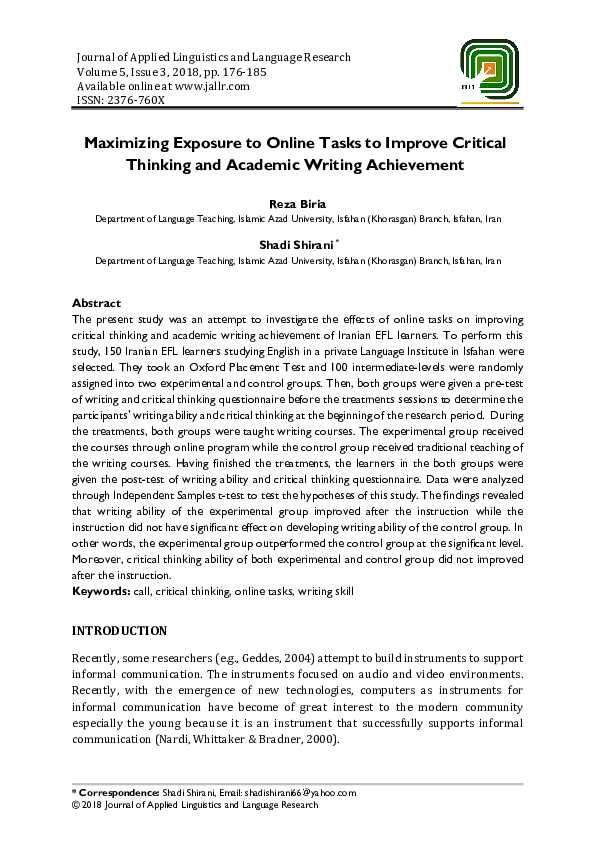 (PDF) Maximizing Exposure to Online Tasks to Improve Critical Thinking ...