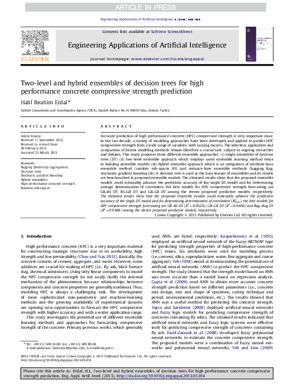 (PDF) Two-level and hybrid ensembles of decision trees for high performance concrete compressive ...