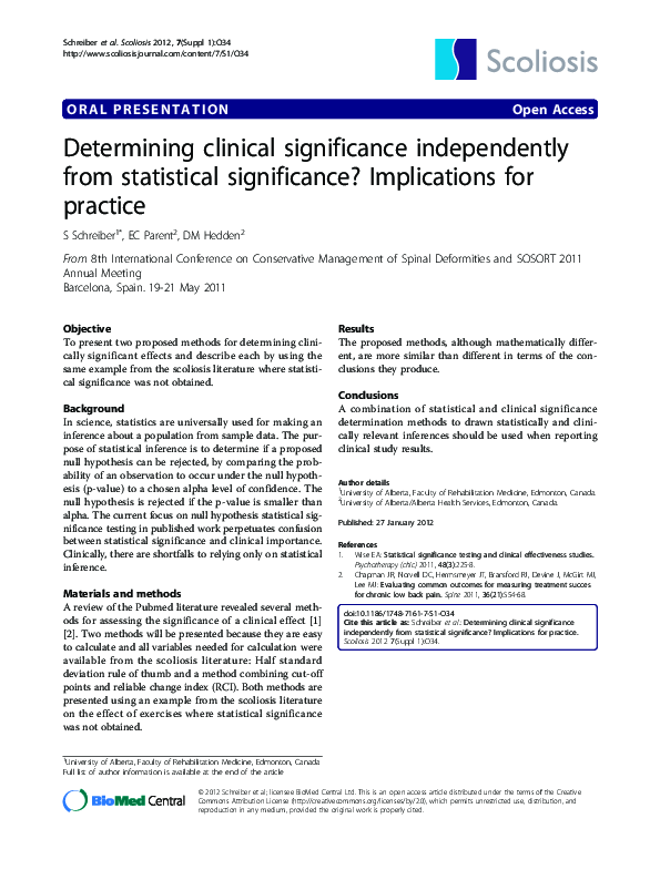 (PDF) Determining clinical significance independently from statistical ...