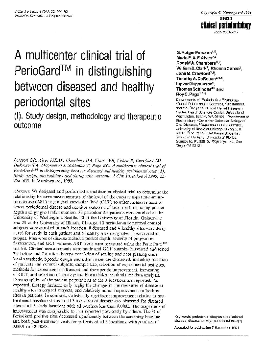 (PDF) A multicenter clinical trial of PerioGardTM in distinguishing ...