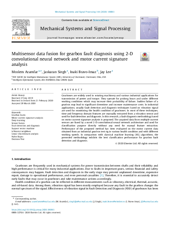 Pdf Multisensor Data Fusion For Gearbox Fault Diagnosis Using 2 D Convolutional Neural Network