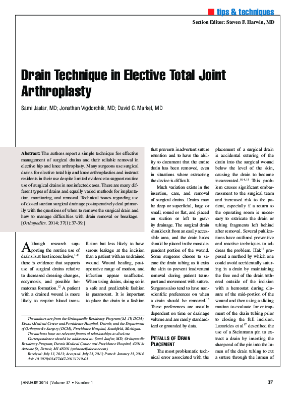(PDF) Drain Technique in Elective Total Joint Arthroplasty