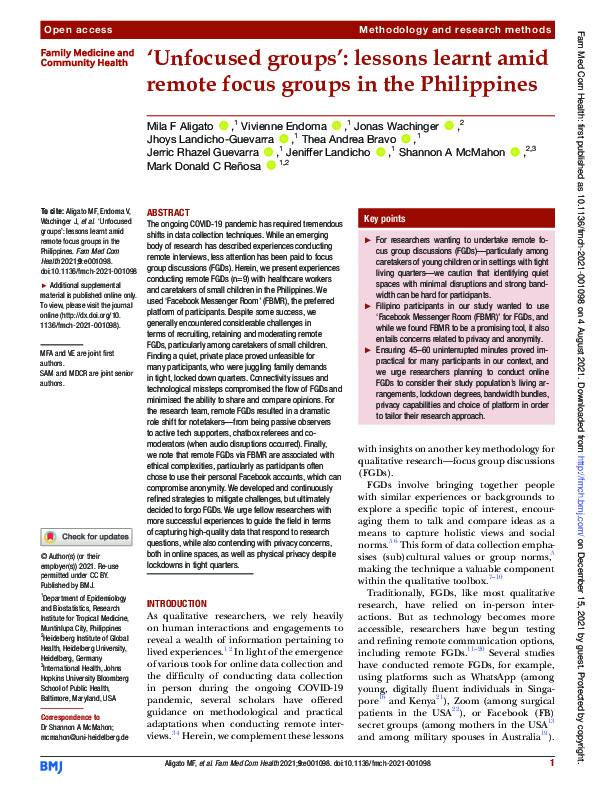 (PDF) ‘Unfocused groups’: lessons learnt amid remote focus groups in ...