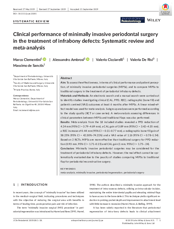 (PDF) Clinical performance of minimally invasive periodontal surgery in ...