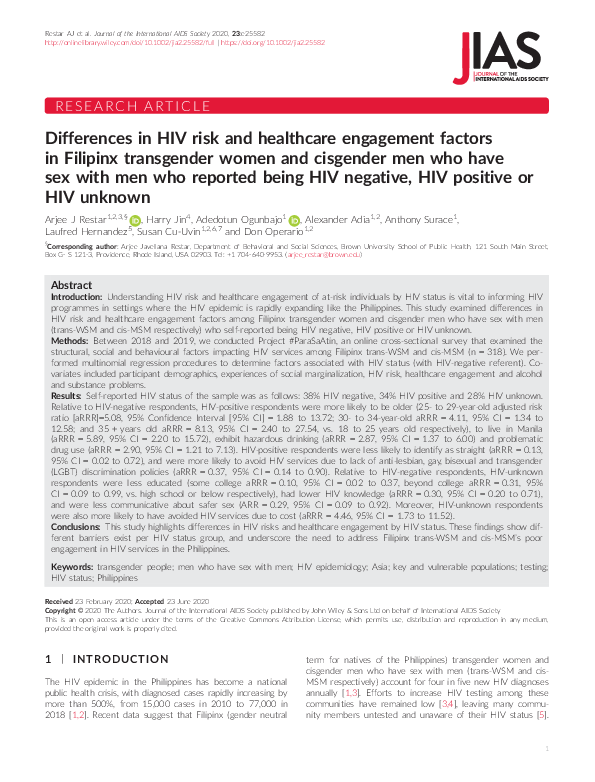 (PDF) Differences in HIV risk and healthcare engagement factors in ...