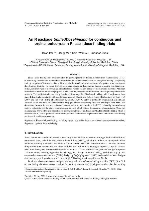 Pdf An R Package Unifieddosefinding For Continuous And Ordinal