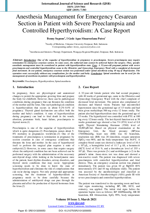 (PDF) Anesthesia Management for Emergency Cesarean Section in Patient ...