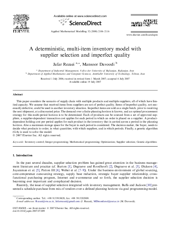 (PDF) A deterministic, multi-item inventory model with supplier ...