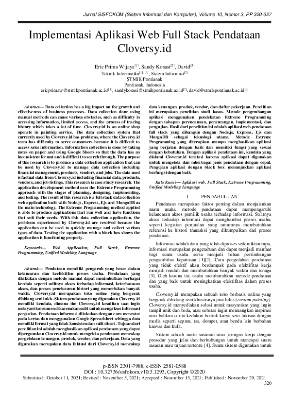 (PDF) Implementasi Aplikasi Web Full Stack Pendataan Cloversy.id