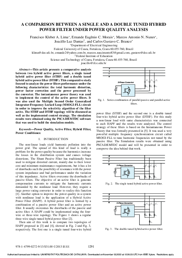 (PDF) A comparison between a single and a double tuned hybrid power filter under power quality ...