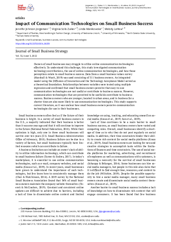 (PDF) Impact of Communication Technologies on Small Business Success
