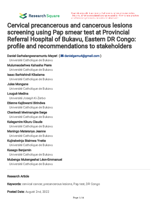 (PDF) Cervical precancerous and cancerous lesions screening using Pap ...