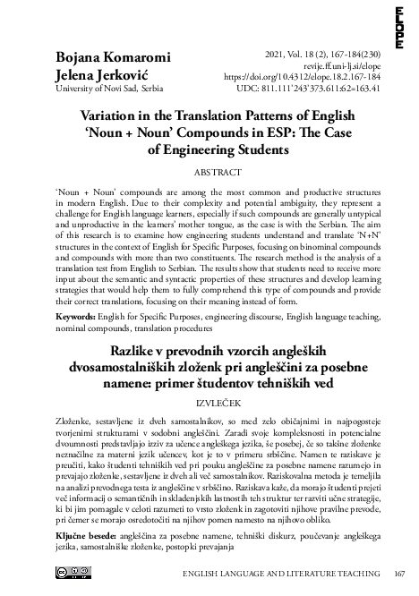 (PDF) Variation in the Translation Patterns of English ‘Noun + Noun ...
