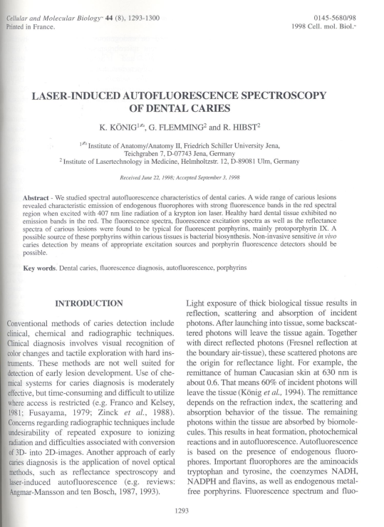 (PDF) Laser-induced autofluorescence spectroscopy of dental caries | K ...