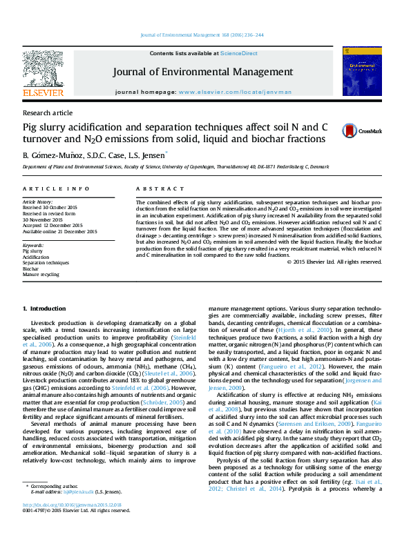 (PDF) Pig slurry acidification and separation techniques affect soil N ...
