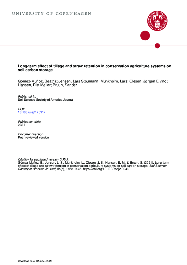 (PDF) Long‐term effect of tillage and straw retention in conservation ...