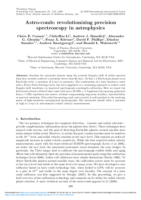 (PDF) Astro-comb: revolutionizing precision spectroscopy in astrophysics