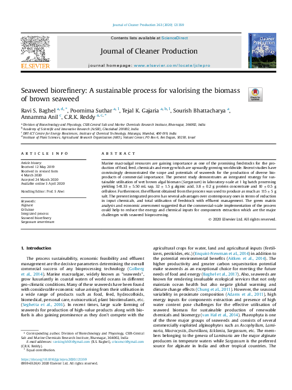 (PDF) Seaweed biorefinery: A sustainable process for valorising the ...