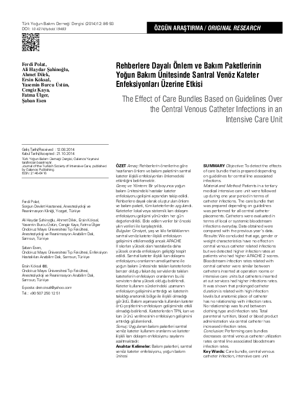 (PDF) The Effect of Care Bundles Based on Guidelines Over the Central ...
