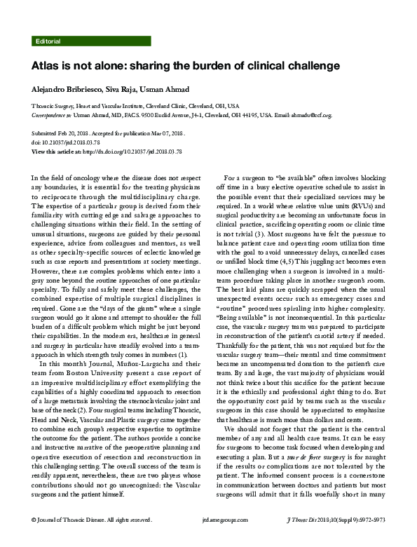 (PDF) Atlas is not alone: sharing the burden of clinical challenge