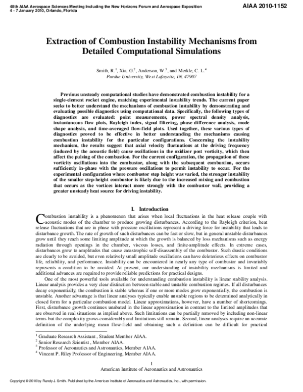 (PDF) Extraction of Combustion Instability Mechanisms from Detailed Computational Simulations
