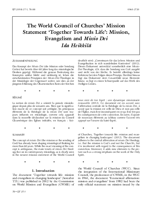 (PDF) The World Council of Churches’ Mission Statement ‘Together ...