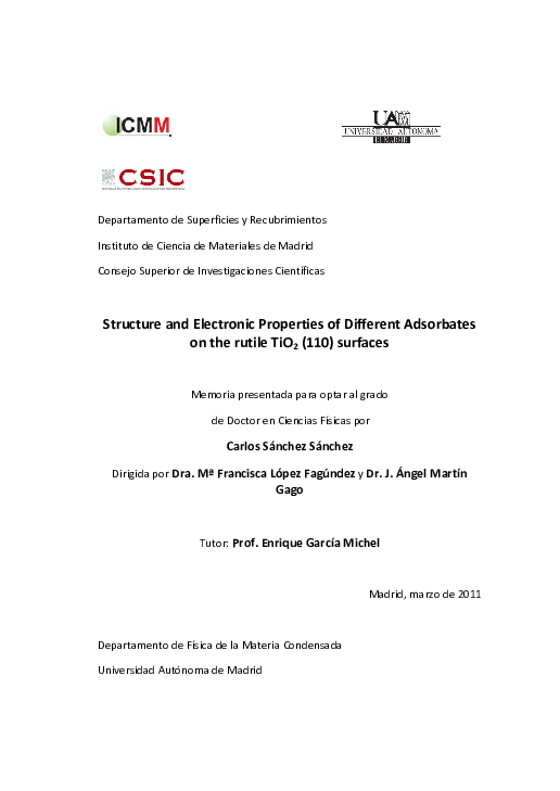 Pdf Structure And Electronic Properties Different Adsorbates On The