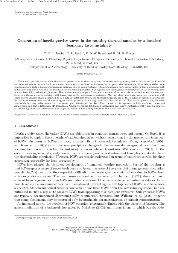 (PDF) Generation of inertia–gravity waves in the rotating thermal annulus by a localised ...